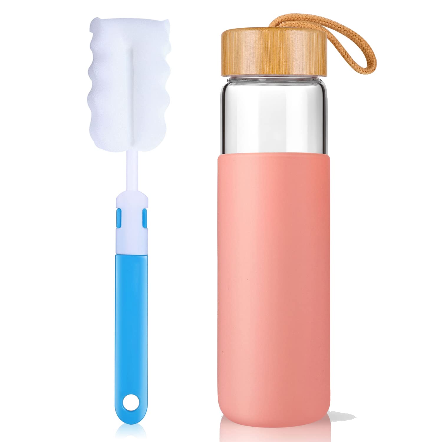 Yomious 20oz Bundle with 25oz Glass Water Bottle with Bamboo Lid and Silicone Sleeve β Reusable BPA Free β Glass Drinking Bottle with Lids