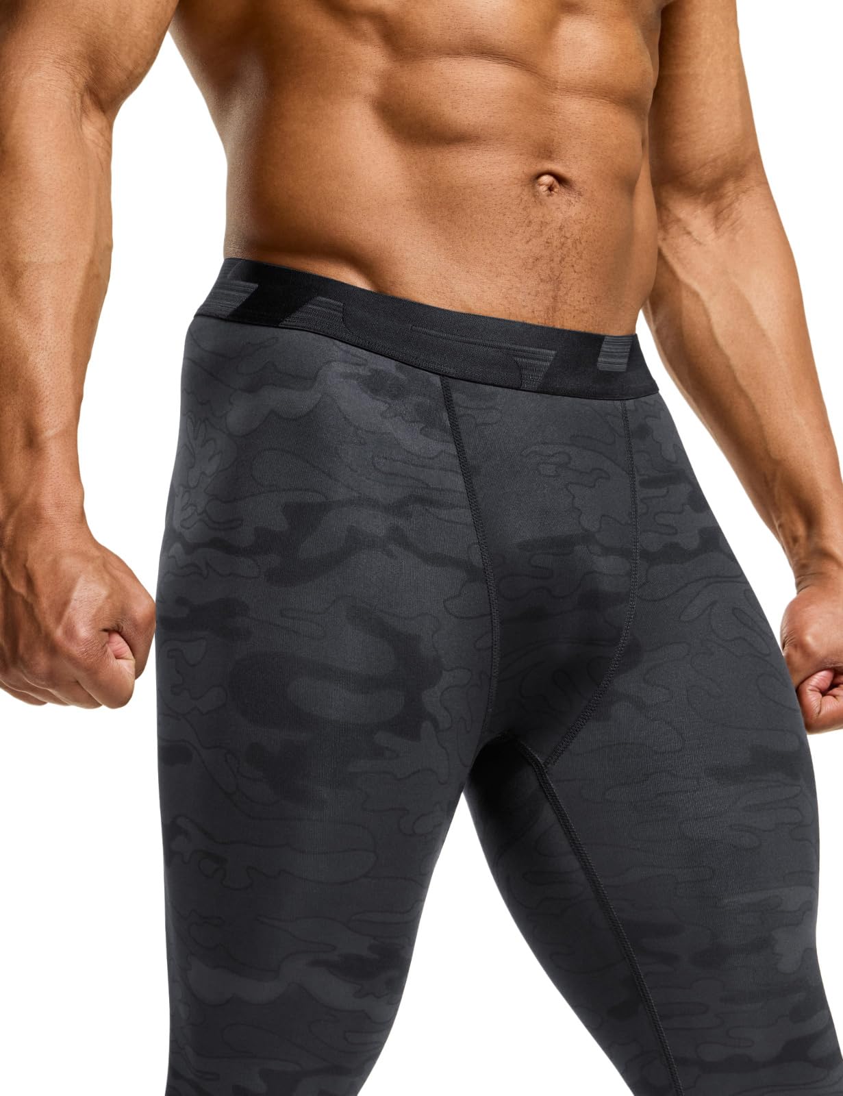 TSLA Men's Compression Pants, Cool Dry Athletic Workout Running Tights Leggings with Pocket/Non-Pocket, 3pack Tights Black/Camo Black/Camo Grey, Large