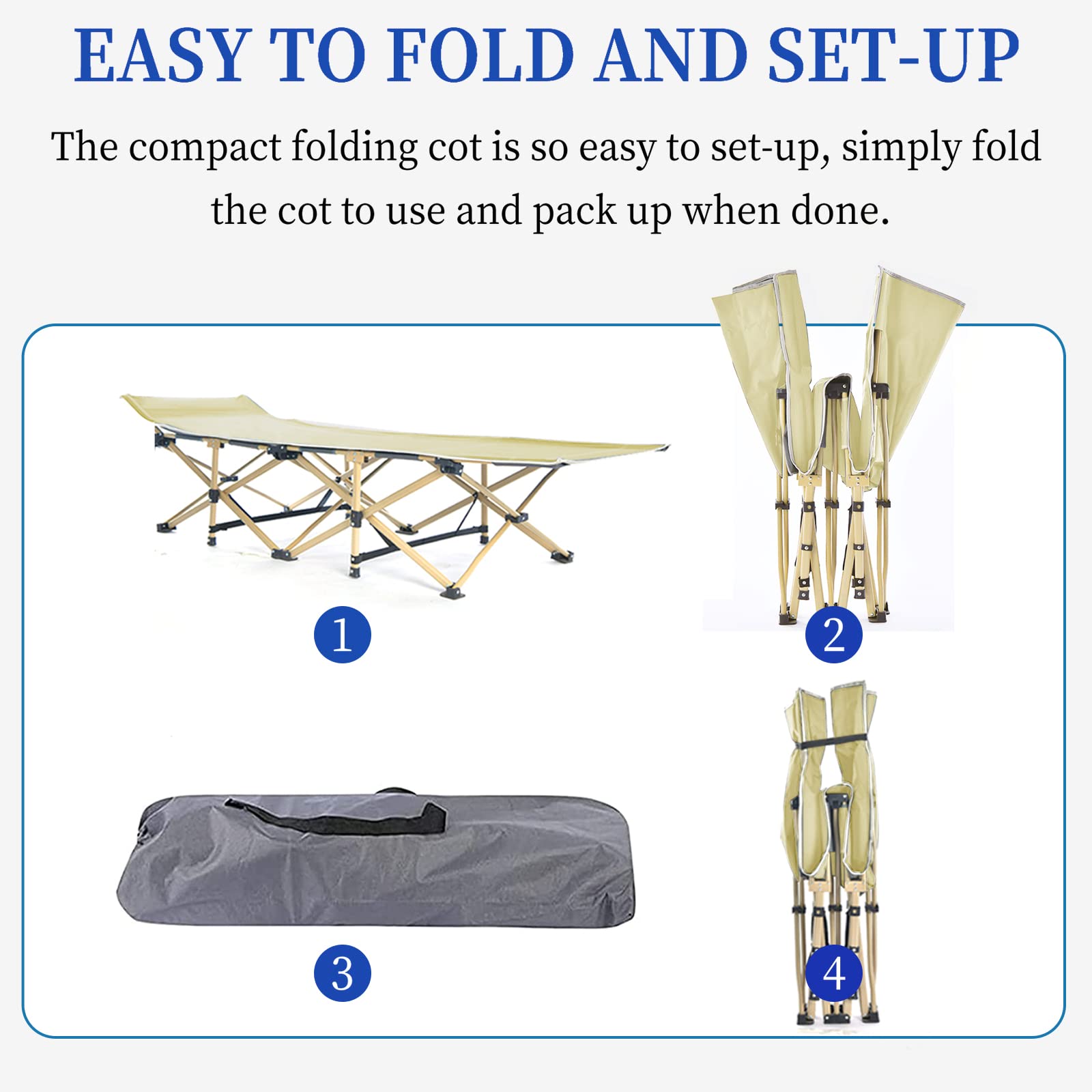 ZZYYQ Folding Camping Cot, Heavy Duty Sleeping Cots with Carry Bag, Double Layer Oxford Portable Travel Camp Cots for Home, Office Nap and Outdoor Beach