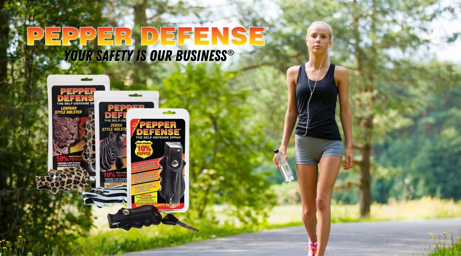 Pepper Defense 1/2 oz. Pepper Spray with Grip Holster and Keychain Attachment - Safety Twist Lock Glow Trigger - Maximum Strength 10% OC Formula - Self Defense Personal Protection (Leopard 4-Pack)
