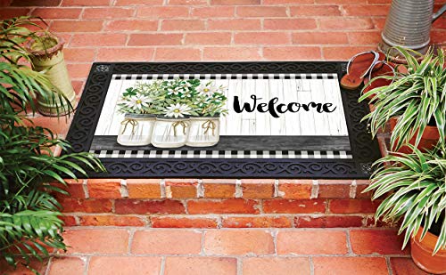 Studio M MatMates Farmhouse Daisies Decorative Floor Mat Indoor or Outdoor Doormat with Eco-Friendly Recycled Rubber Backing, 18 x 30 Inches