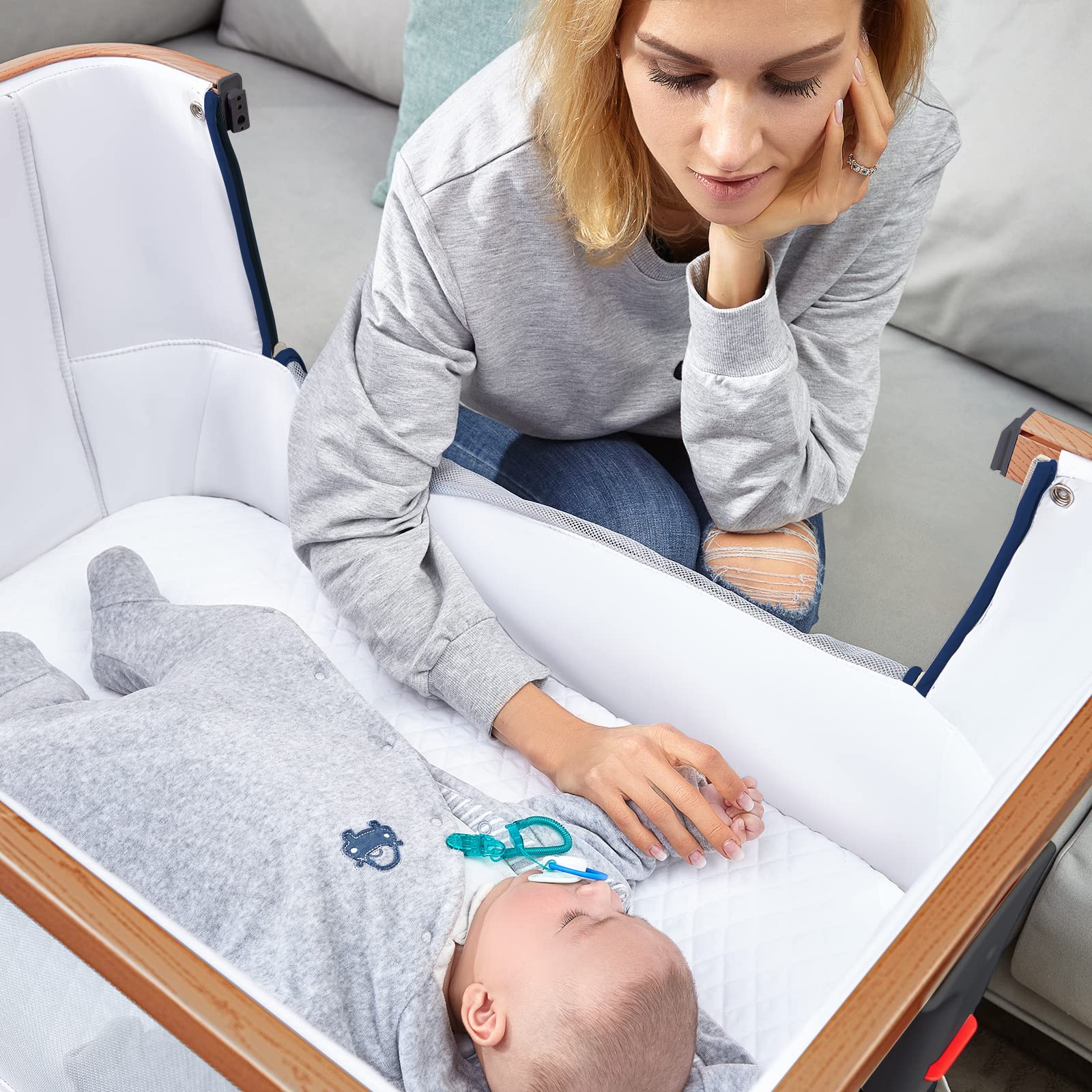RONBEI Bedside Bassinet for Baby, Baby Bassinets Bedside Sleeper/Built in Wheels Infant Newborn Baby Cribs