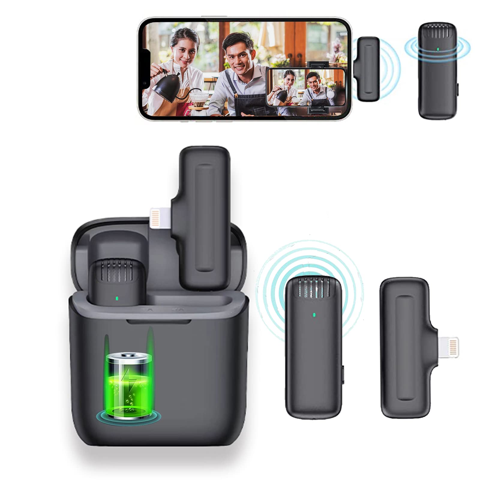 ZHENROAD Wireless Lavalier Microphone, Professional Lapel Mic with Charging Case, Plug-Play Clip Mic Compatible with iPhone iPad, Ideal for Recording, YouTube, TikTok, Facebook Live Stream