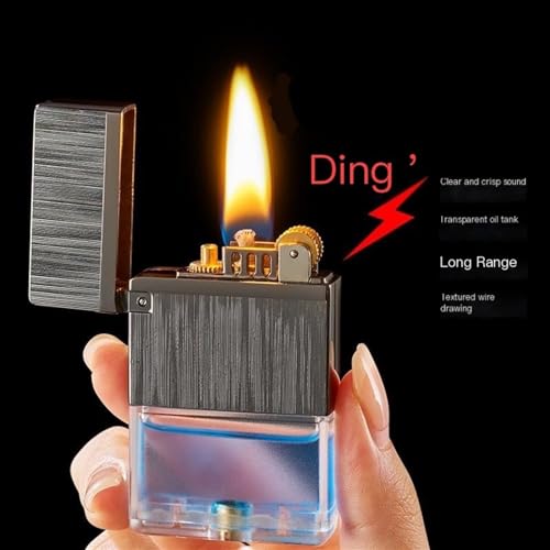 Retro Grinding Wheel Ignition Lighter Transparent Can Kerosene Lighter Metal Refillable Kerosene Lighter Classic Retro Big Steel Sound Candle Camping Kitchen Gift for Men (Color : C3)