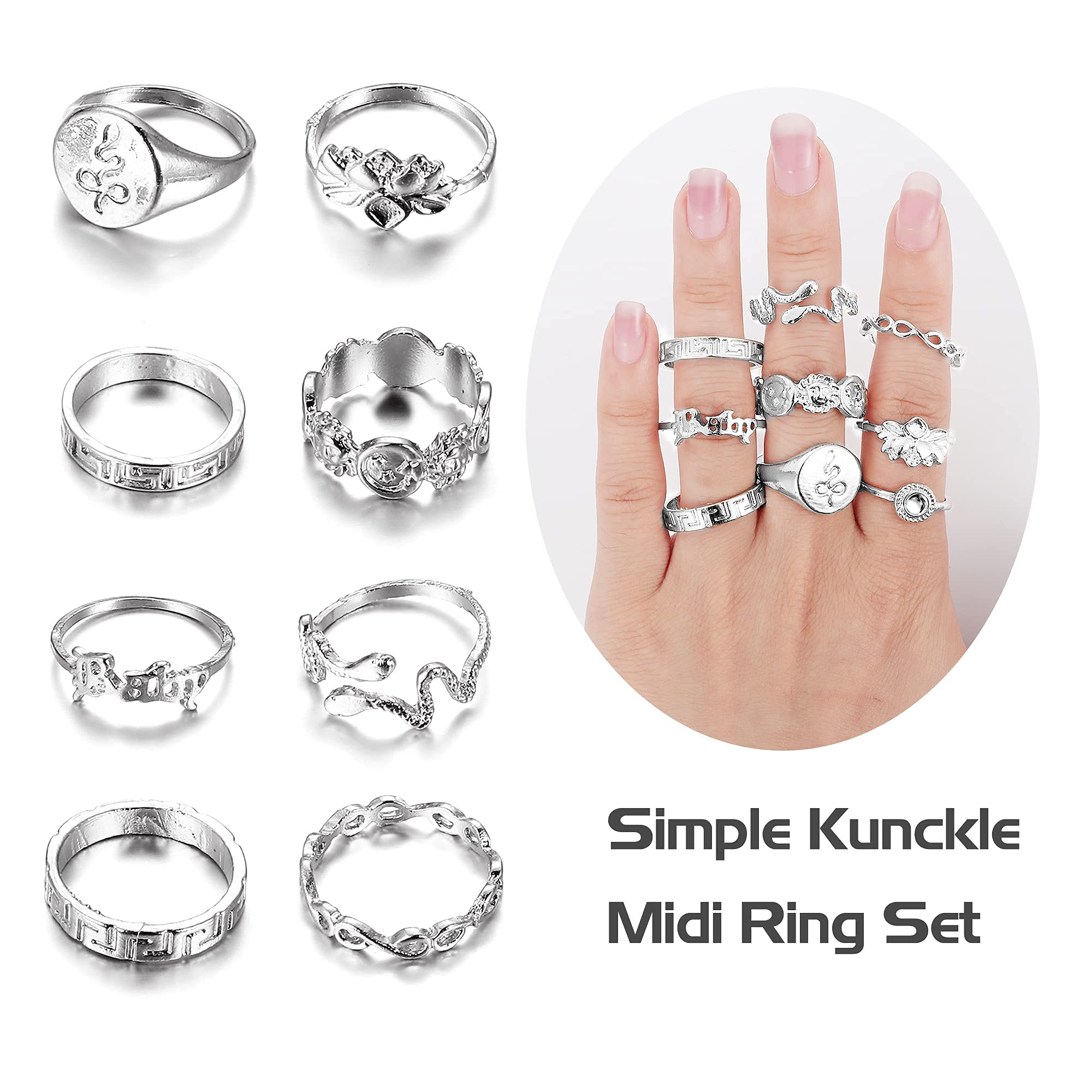 Ubjuliwa 72pcs Silver Rings for Women Vintage Knuckle Rings Grunge Rings Aesthetic Stackable Rings Boho Silver Ring Set
