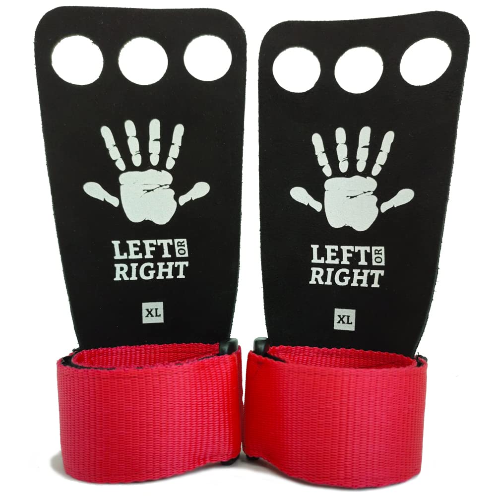 ZHEZHERA Leather Hand Grips | 3 Hole Grips with Wrist Wraps for Weight Lifting, Pull-ups, Gymnastics, Kettlebells & Cross-Training | Great Hand Protection | Unisex (Sold in Pairs) (Large, Black)