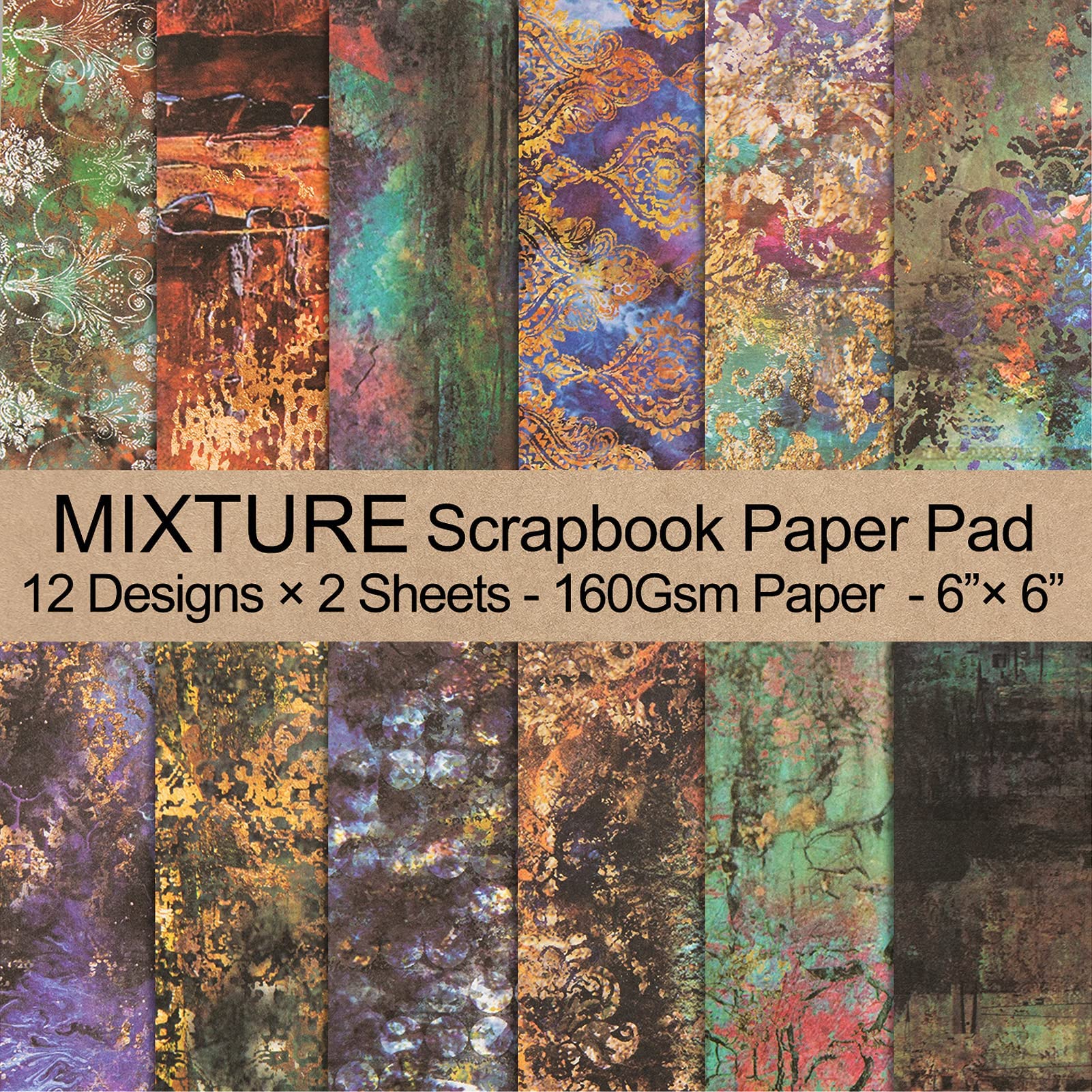 VONDYU Single-Sided Scrapbook Paper Pad-Colors Mixture Scrapbooking Paper Collection Holiday 6" x 6" Cardstock Patterned Cardmaking Paper Pack DIY Photo Frame Background Decorative Page-24 Sheets