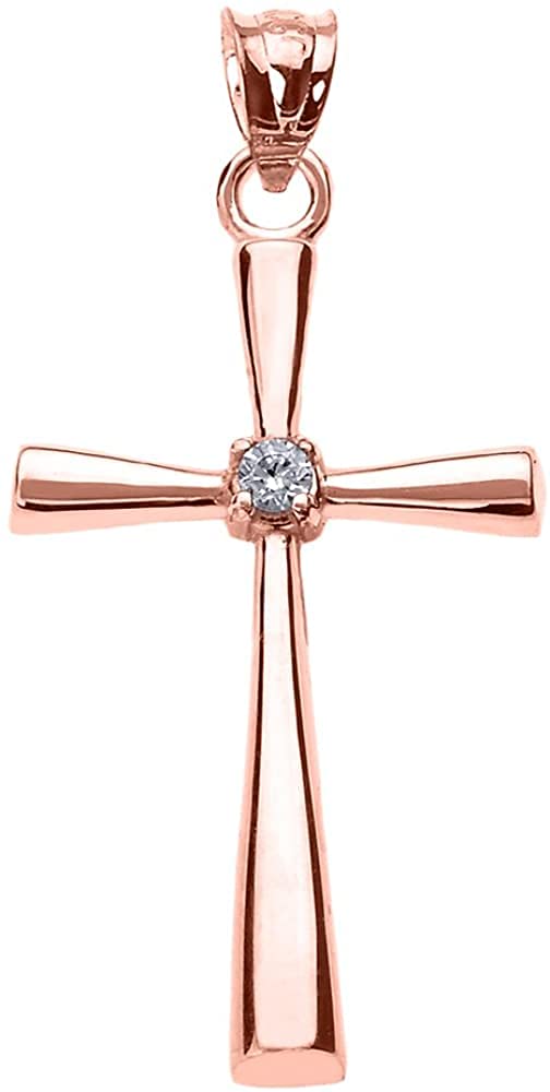 Religious Jewelry by FDJ 14K Rose Gold Solitaire Diamond Accented Cross Pendant Charm (K-M Color, Promo Clarity)