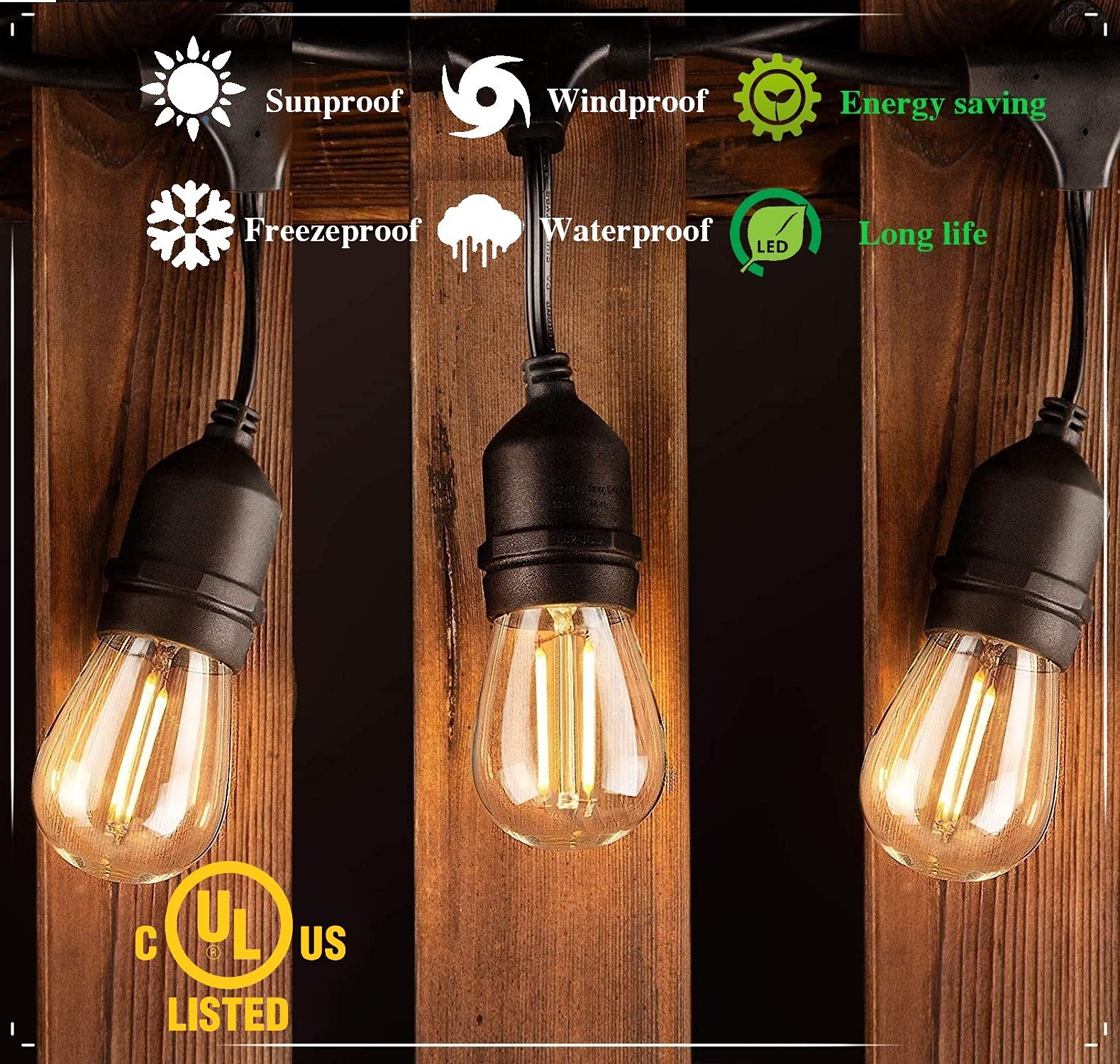 winsaLED Outdoor Light Bulbs, Replacement Bulbs for Outdoor String Lights, 2W Low Watt Light Bulbs for String Light Bulbs Replacement, UL S14 E26 120V 2700K Shatterproof 15 Pack