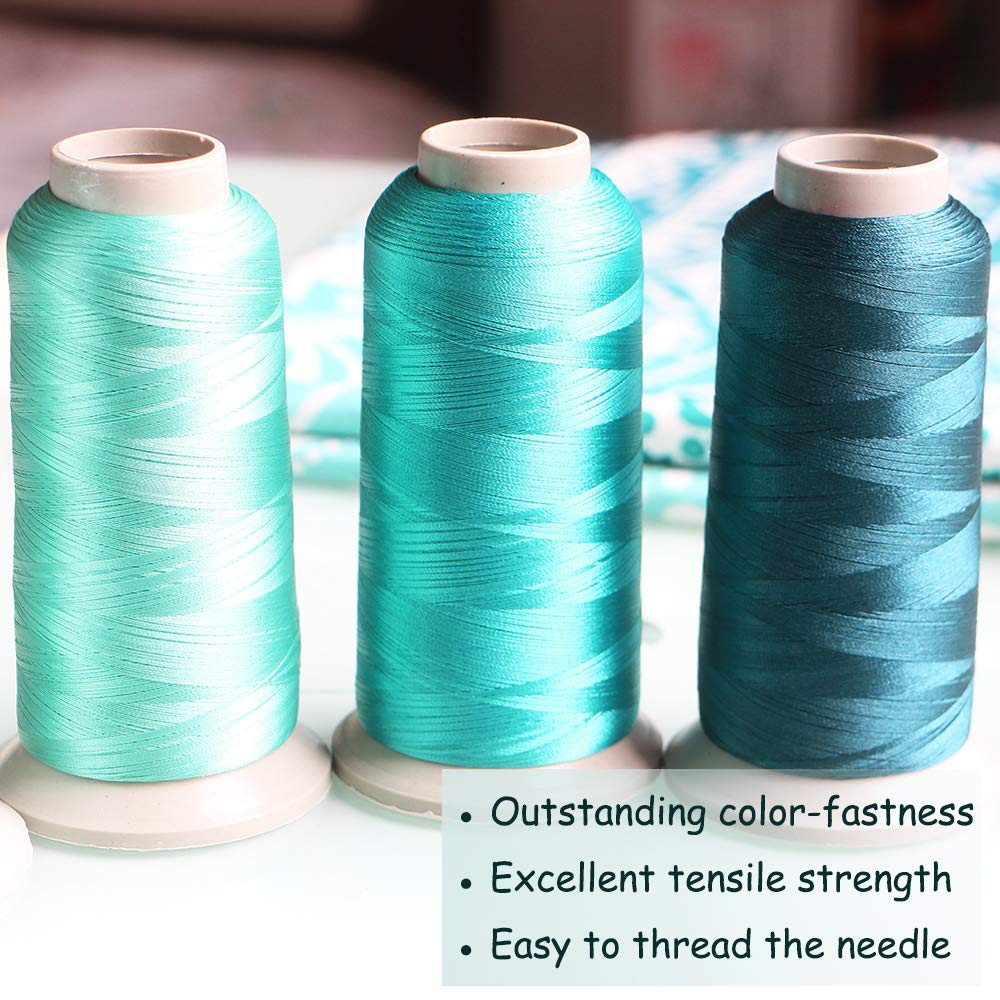 Set of 4 Embroidery Thread Light Cyan Turquoise Teal Polyester Huge Spool 3608 Yards (3300M) Each for Home Embroidery and Sewing Machines β ACRAFT