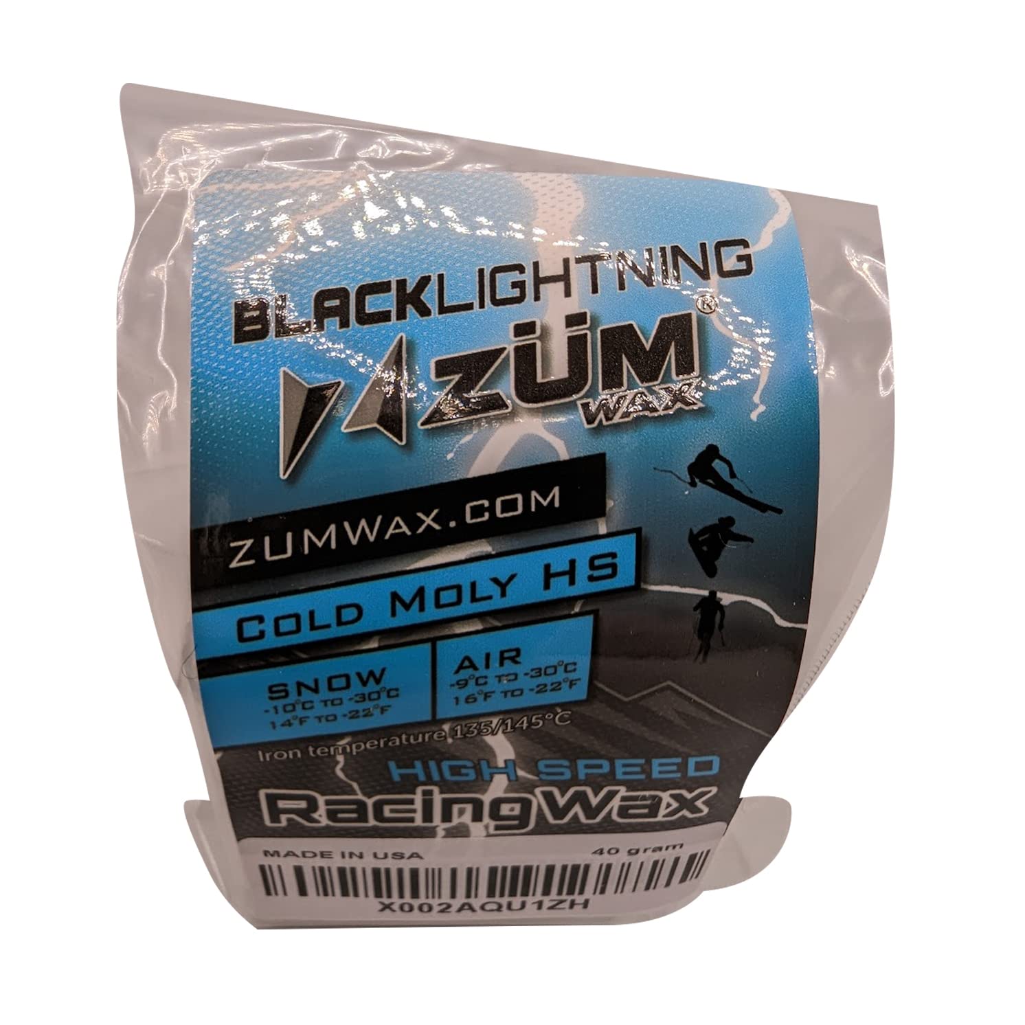 ZUMWax HIGH Speed Racing Glide Wax Ski/Snowboard/Nordic/Cross-Country - COLD MOLY HS - 40 Gram - Super-Fast!!! Environmentally Friendly & Non-Toxic! Fully TSCA Compliant!!!