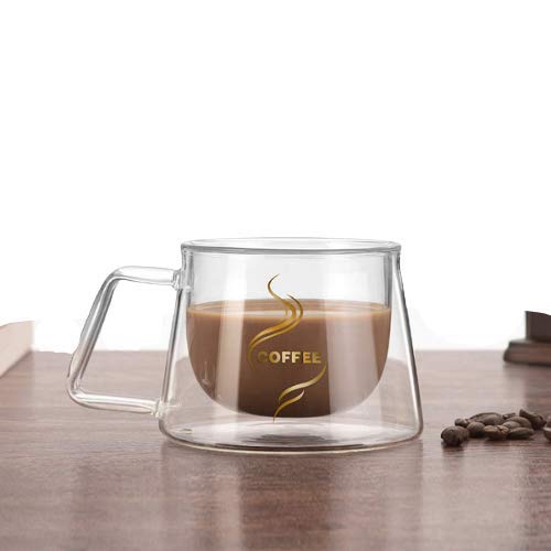 Virgin Forest Espresso Cups, Double Wall Lnsulated Glasses Cup, Clear Glass Coffee Mugs with Handle (7 oz)