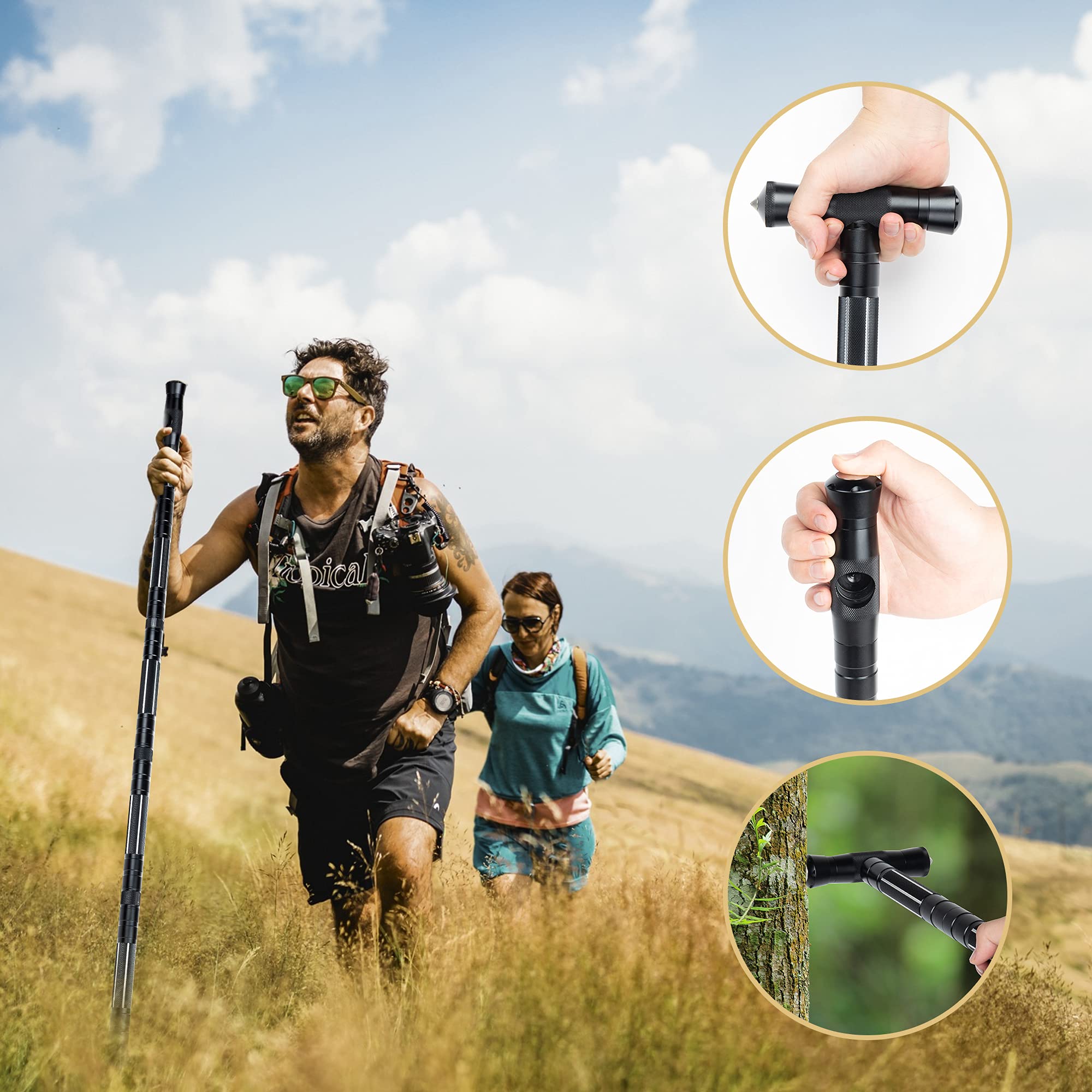 Trekking Poles Tactical Walking Hiking Sticks Multitool Aluminum Alloy Detachable Cane Gray Climbing Equipment and Gear