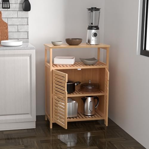 Purbambo Bamboo Bathroom Storage Cabinet with 2 Doors, Bathroom Floor Freestanding Cabinets Organizer for Living Room, Kitchen, Entryway