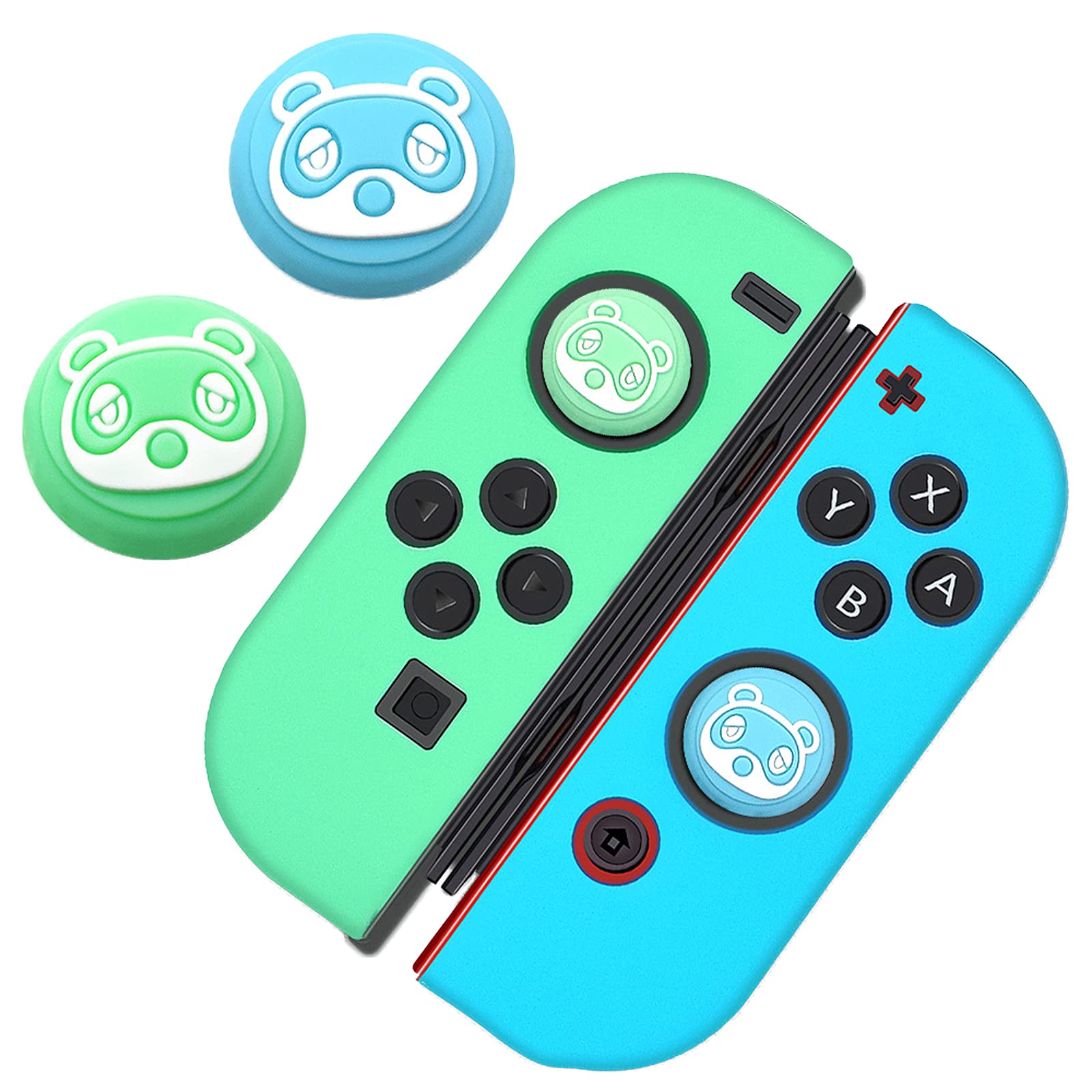 Switch Thumb Grip Caps Joystick Cap for Nintendo Switch & Lite Animal Crossing Cute Little Bear Design (2 PCS Green & Blue), Soft Silicone case for Joy-Con Controller