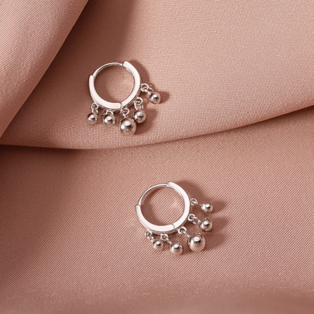 SLUYNZ 925 Sterling Silver Balls Hoop Earrings for Women Small Hoop Earrings Ball Earrings (A-Silver)