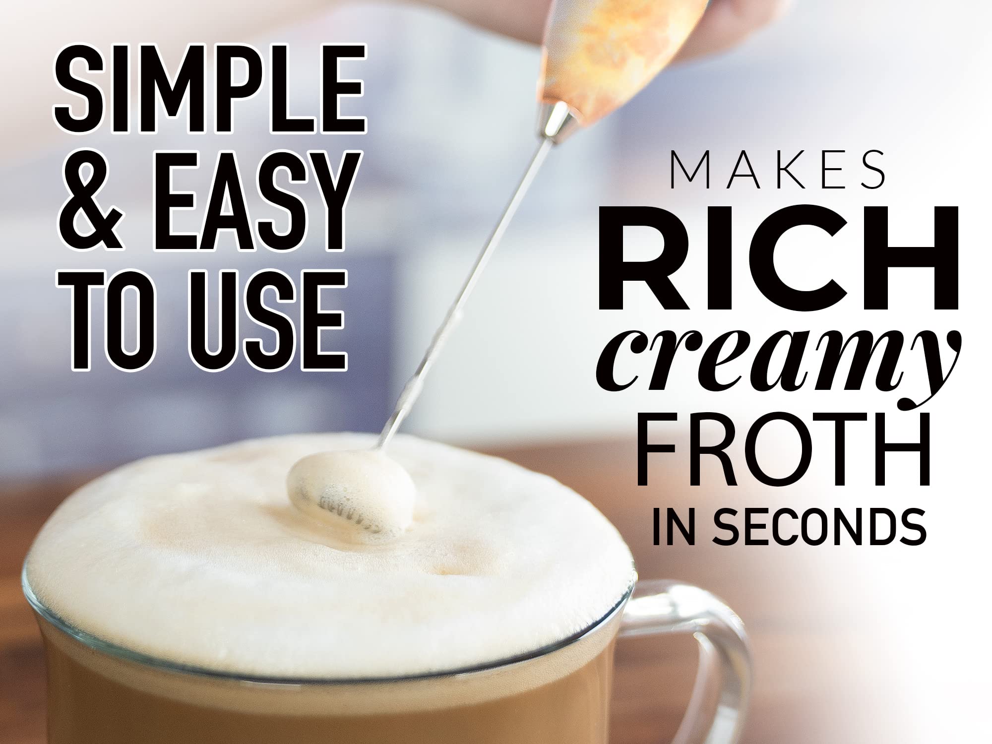 PRO MILK FROTHER WAND - ULTRA HIGH SPEED HANDHELD FROTHER - UPGRADED STAND - Powerful Handheld Mixer with Infinite Uses - Super Instant Electric Foam Maker with Stainless Steel Whisk (Granite)