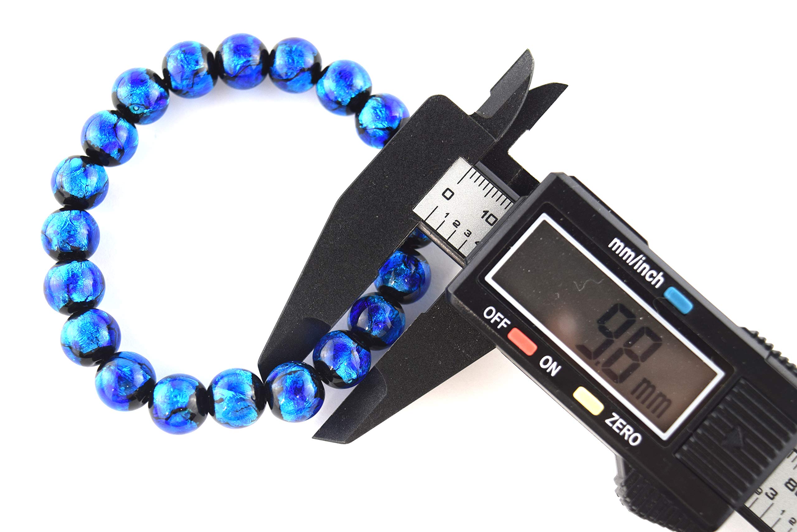 京都あさひ屋 Black Onyx & Pink Blue Ryukyu Fluorite Glass Bracelet Gemstone Elastic Stretch Bracelet Japan Juzu Buddhist Prayer beads Gifts (All blue luminescence)
