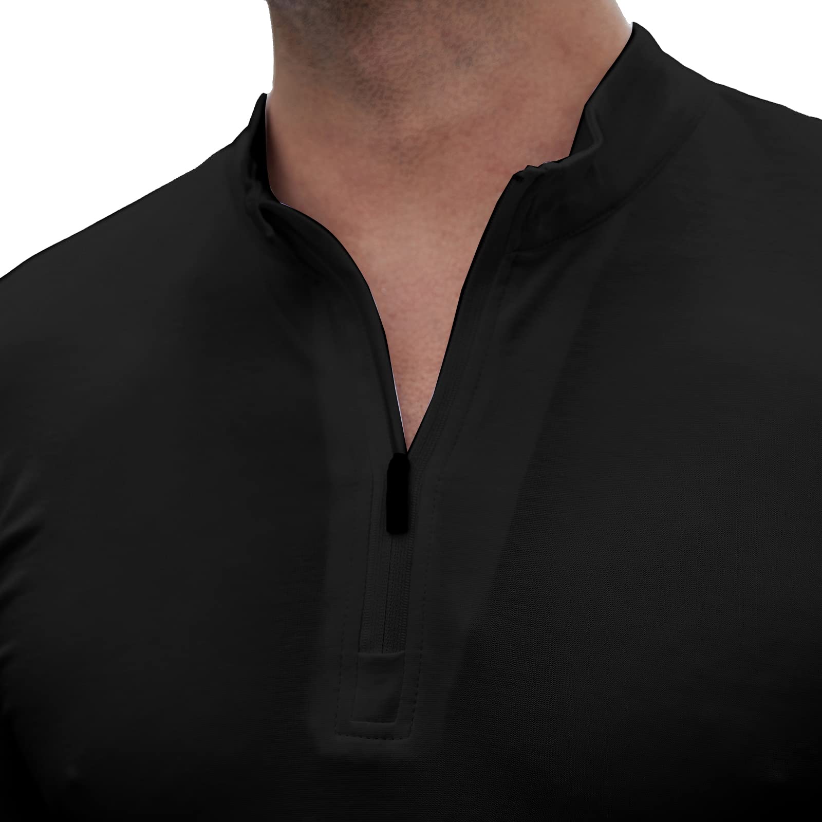 ZARWING Men's Polo Shirts Short Sleeve Slim Fit Mock Neck Casual Zip T-Shirts(Black06,Large)