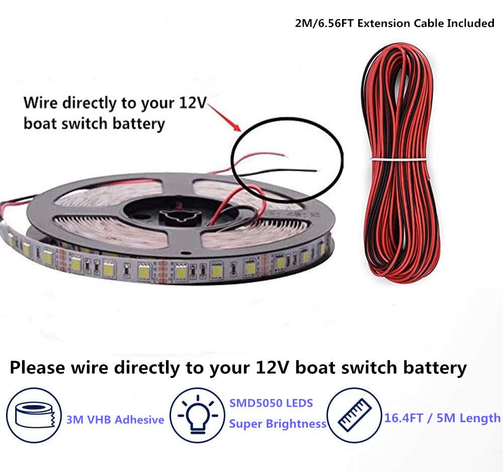 Vbakor Pontoon LED Strip Lights, 12V 5M/16.4FT Waterproof Marine LED Light Boat Interior Light, Boat Deck Light for Night Fishing, Ideal for Pontoon Fishing Boat (Blue Lights)