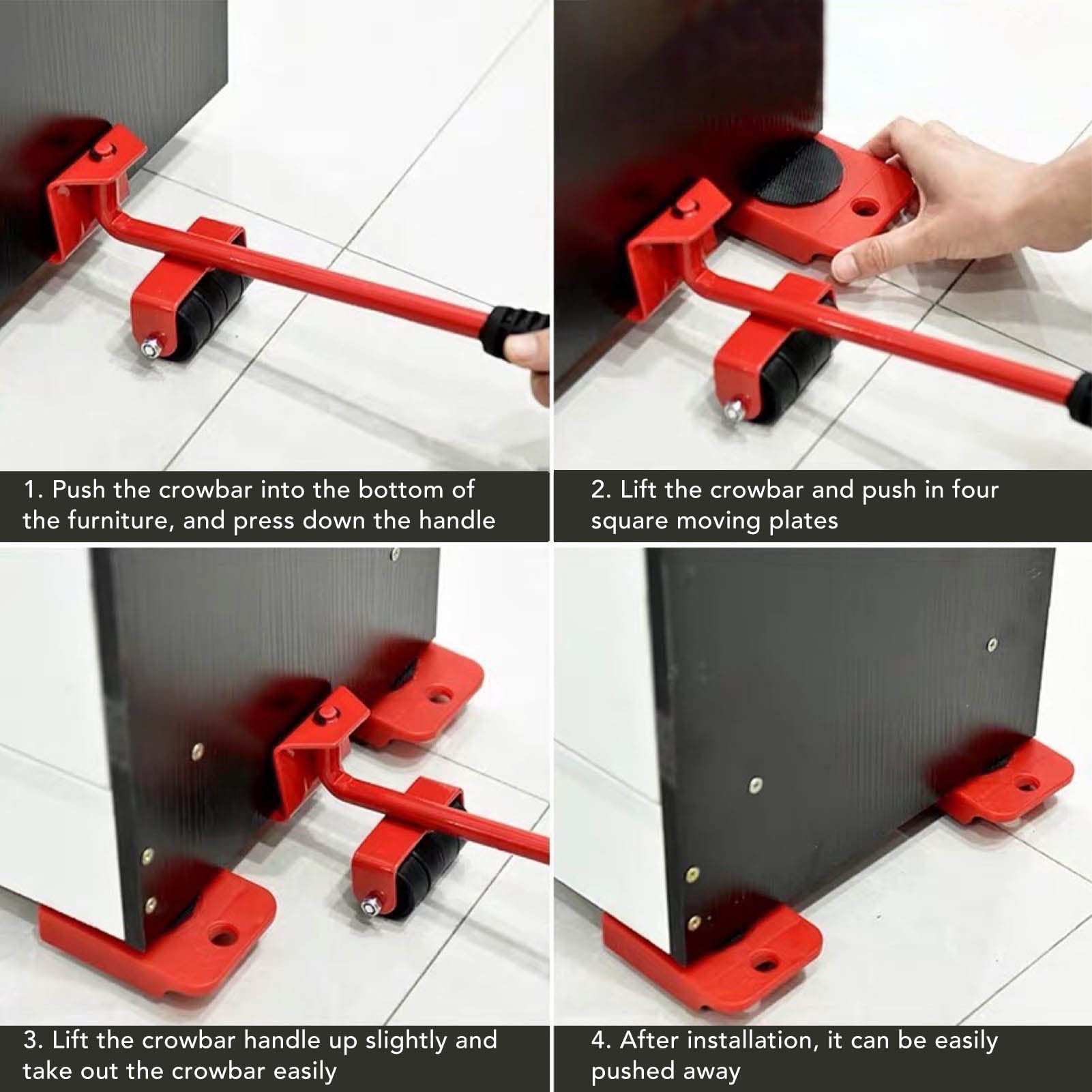 Set of 5 Furniture Mover with Wheels and Lifter, 200kg Bearing Load Capacity, Furniture Lift Mover Tool Set, Universal Move Tools Lifting Equipment for Sofa Table Cabinet