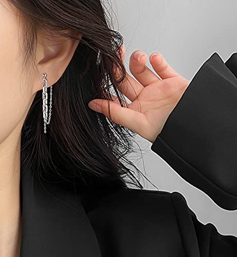 SLUYNZ 925 Sterling Silver Chain Dangle Earrings for Women Asymmetric Tassel Earrings (A-Silver)