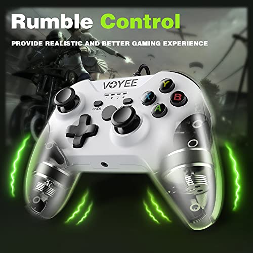 VOYEE Xbox One Controller, Wired Controller Compatible with Xbox One/X/S/PC Windows 11/10/8/7 with Headphone Jack/Double Shock - White