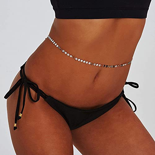 Simsly Boho Silver Waist Chain Sequins Body Chains Summer Beach Waist Jewelry for Women and Girls