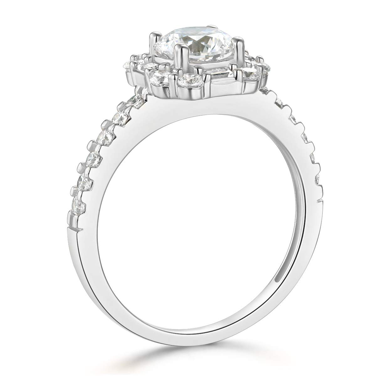 Wellingsale Ladies Solid 14k White Gold Polished CZ Cubic Zirconia Round Cut Halo Engagement Ring and Wedding Band Bridal Set - Size 6