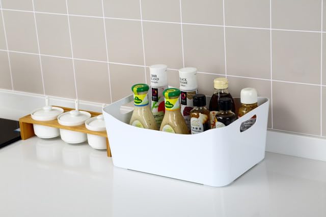 YBMHOME OPEN BIN STORAGE BASKET KITCHEN PANTRY, BATHROOM VANITY, LAUNDRY, HEALTH AND BEAUTY PRODUCT SUPPLY ORGANIZER, UNDER CABINET CADDY 2153 (Medium, White)
