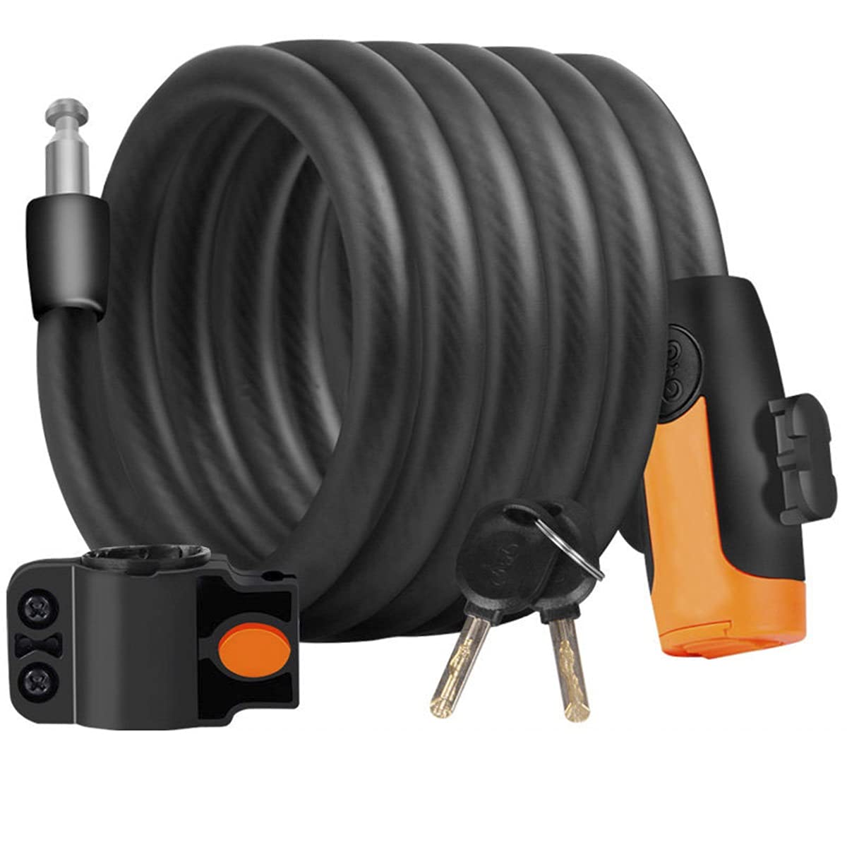 UFFD Bike Lock, Bike Locks Cable Lock Coiled Secure Keys Bike Cable Lock with Mounting Bracket (Color : BlackB, Size : 1.2mx4.83mm)