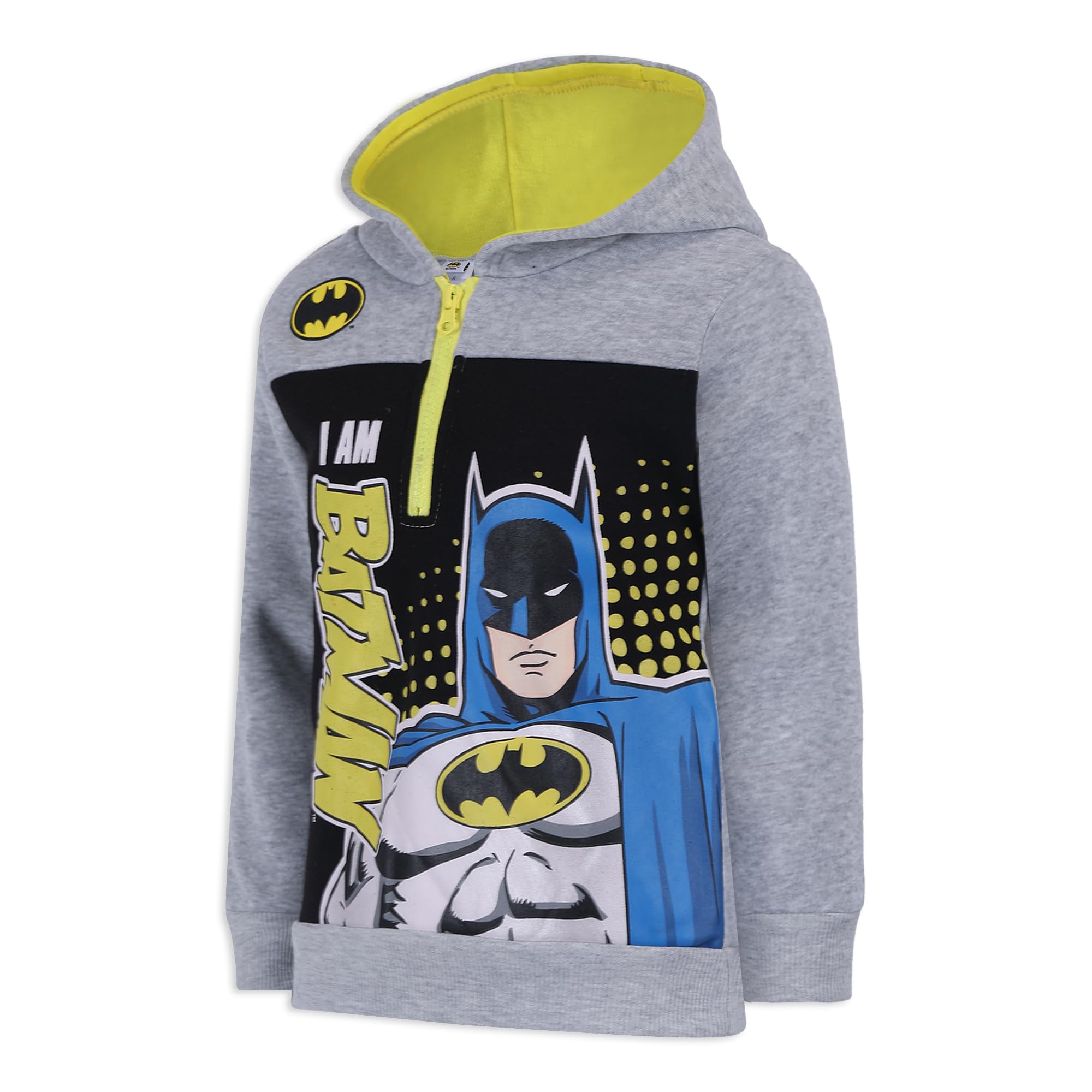 Warner Bros. Batman Boy Half Zip Up Hoodie for Toddlers and Little Kids – Grey/Black