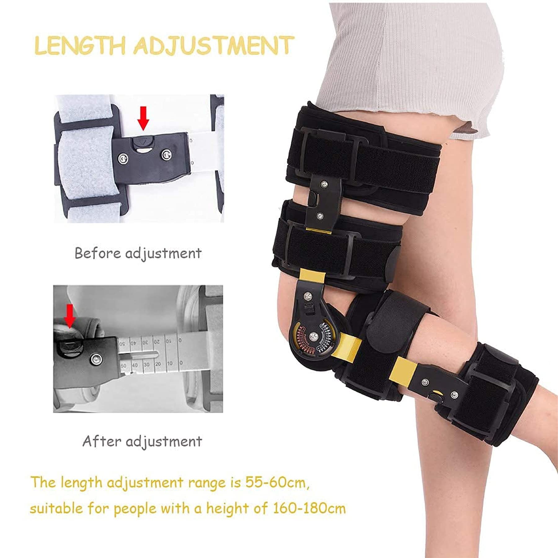 WILLQ Hinged ROM Knee Brace for Post Op Patella Injury Ligament Sports Injuries Arthritis Fracture Post Operative Support Recovery Stabilization Adjustable Orthopedic Support Stabilizer
