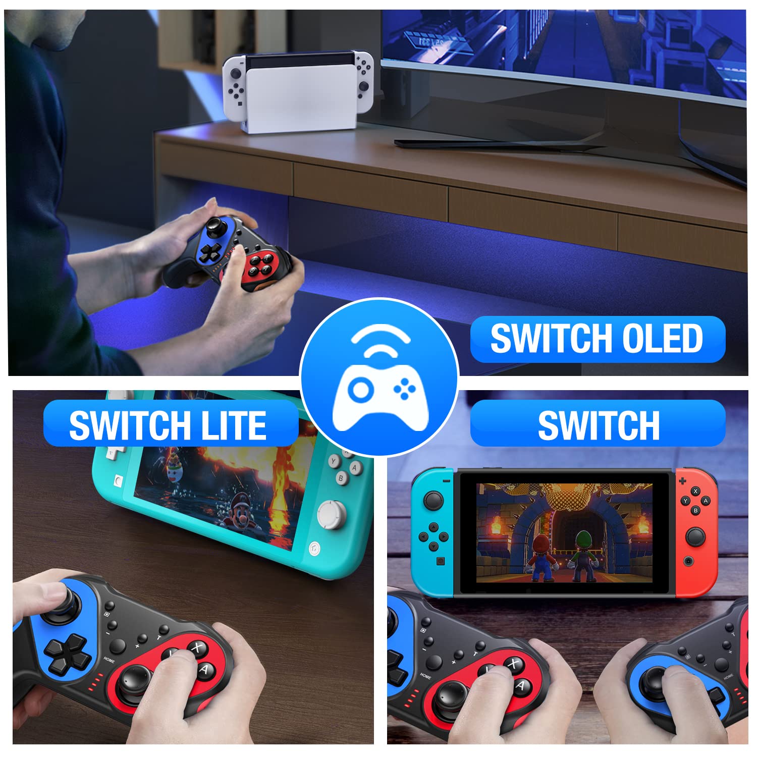 Wireless Switch Controllers Compatible for Nintendo Switch/Lite/OLED Game Console, Switch Pro Controller w/ Turbo, Rumble, Motion Control, Screenshot Functions, Echo Switch Remote Controller Red