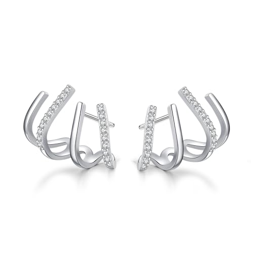 SLUYNZ Solid 925 Sterling Silver Claw Earrings Huggie for Women Teen Girls Half Hoop Earrings Cuff Earrings Wrap (B-Silver2)