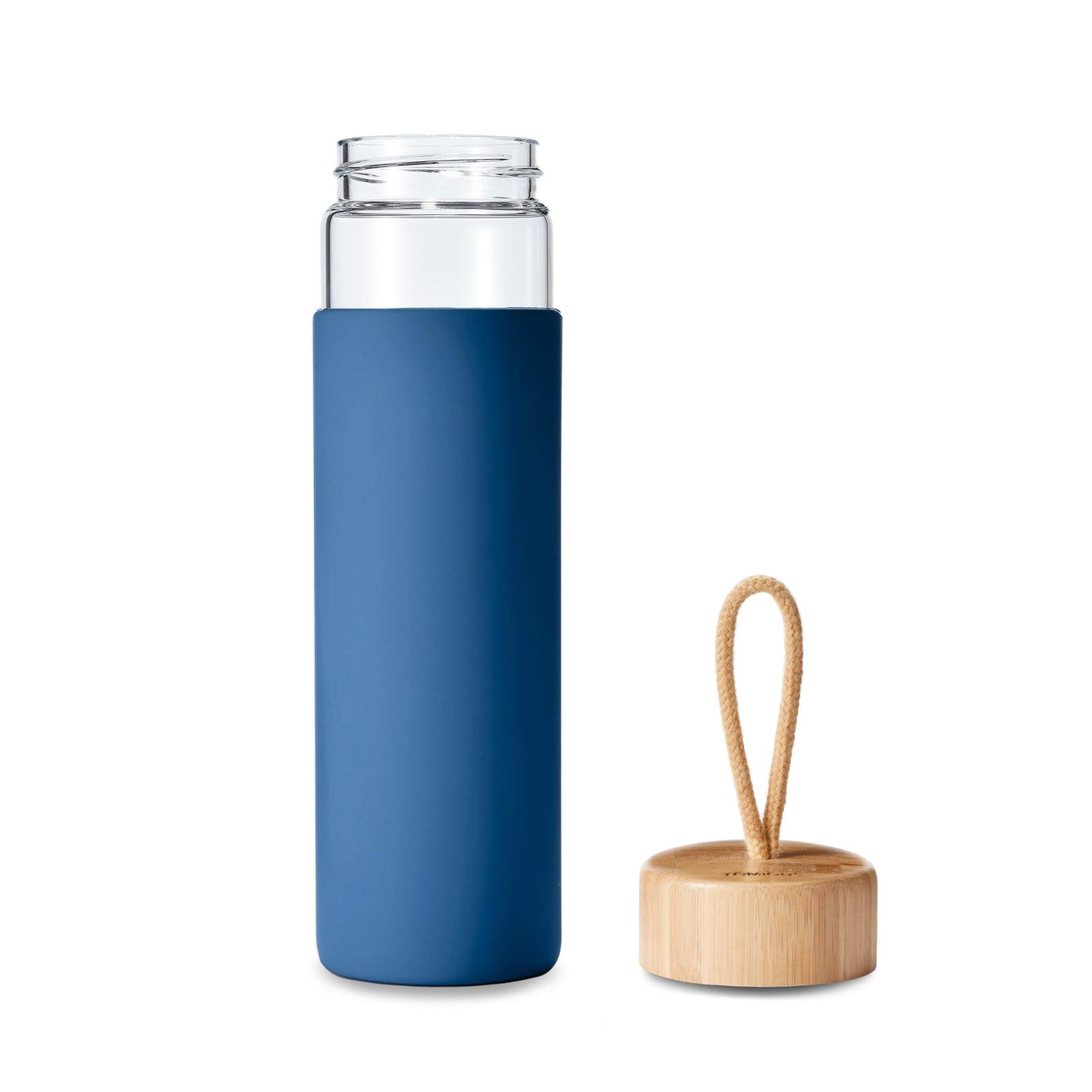 Yomious 20oz Bundle with 25oz Glass Water Bottle with Bamboo Lid and Silicone Sleeve β Reusable BPA Free β Glass Drinking Bottle with Lids