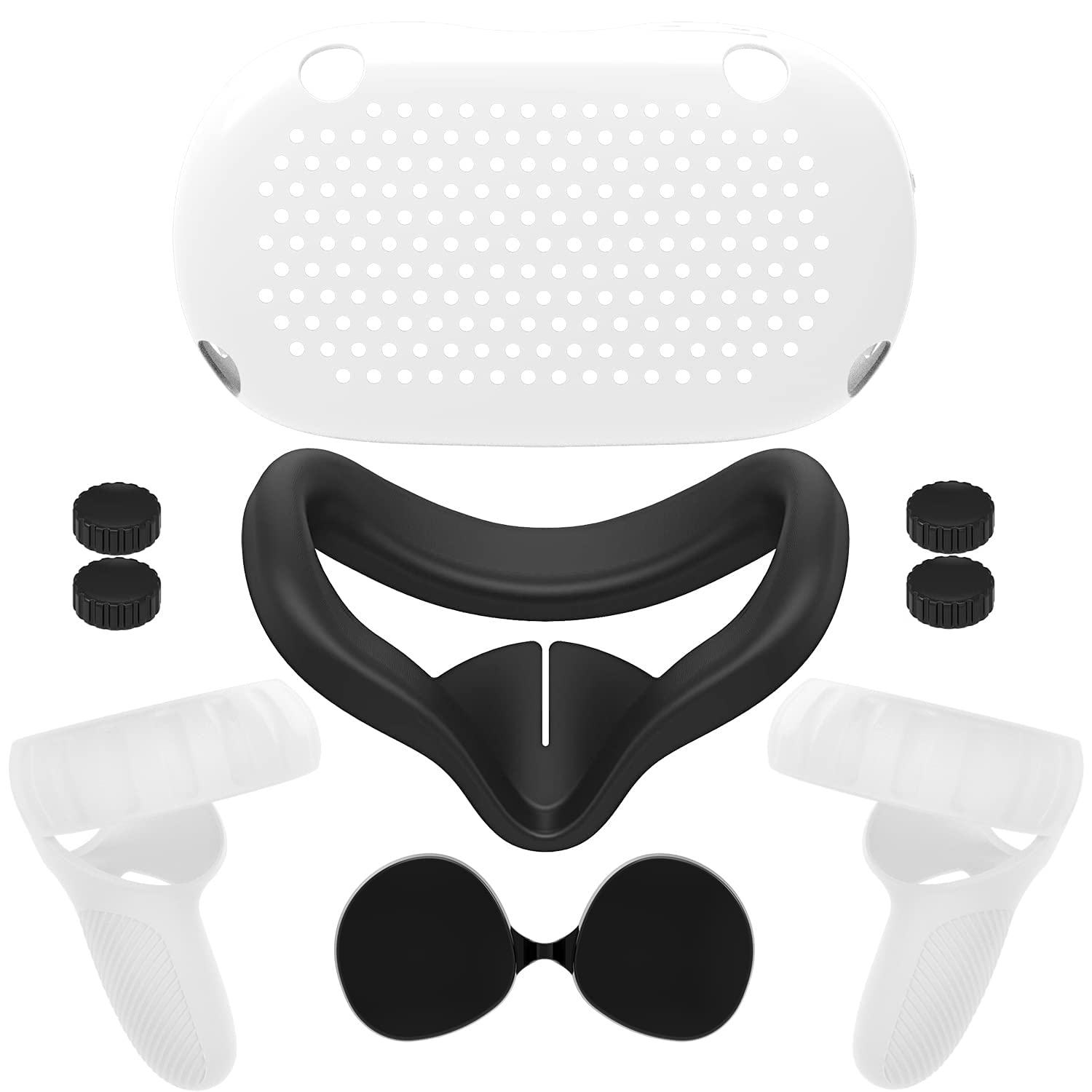 VeeR Silicone Accessories for Quest 2, Silicone Face Cover, Lens Protector, Controller Grips Cover, Front Face Protector Cover, Key Caps - 9 Pieces Suits [Pro Version]