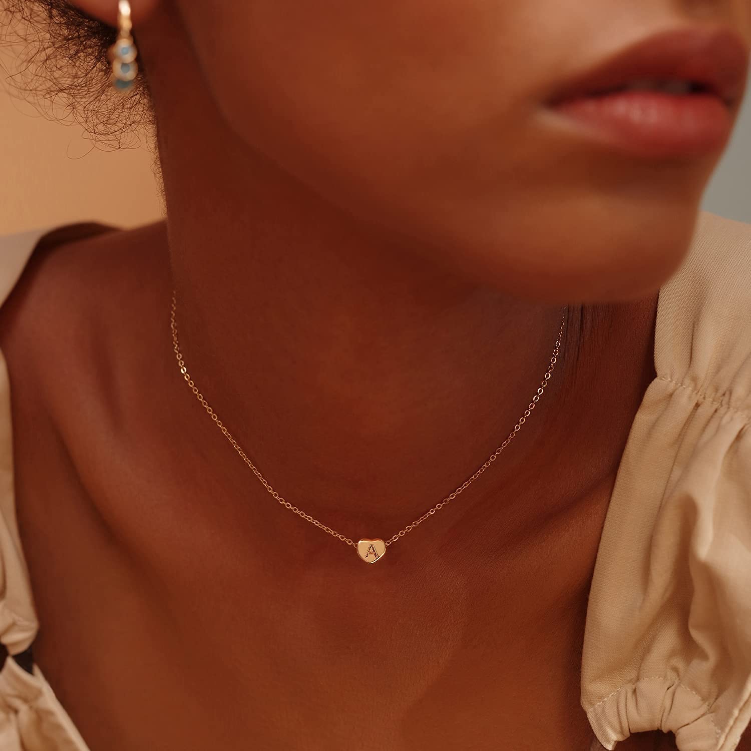 Tiny Gold Initial Heart Necklace-14K Gold Plated Handmade Dainty Personalized Letter Heart Choker Necklace For Women Necklace Jewelry