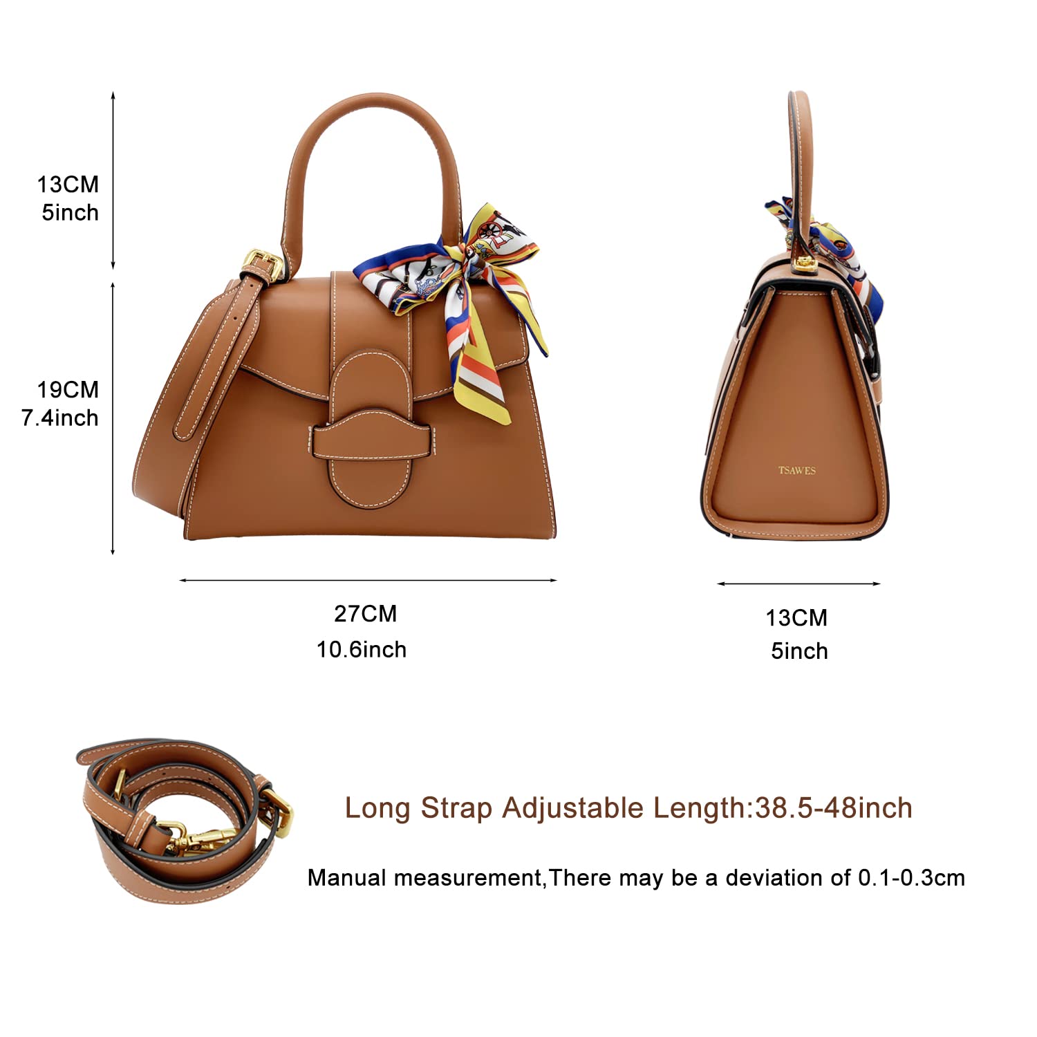TSAWES Crossbody Shoulder Bags for Women Crocodile Satchel Handbag (Brown)