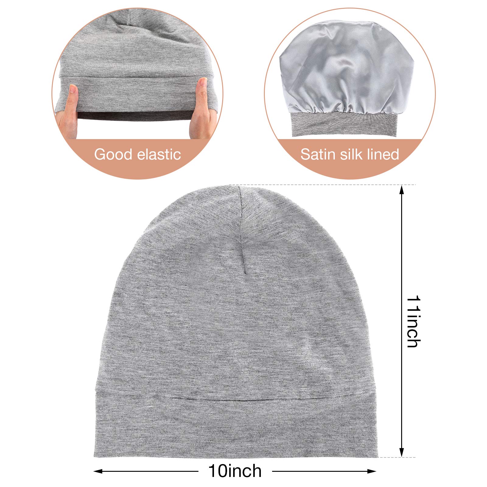 Syhood 4 Pieces Satin Lined Sleep Caps for Women Skull Beanie Elastic Slouchy Night Bonnet Hat