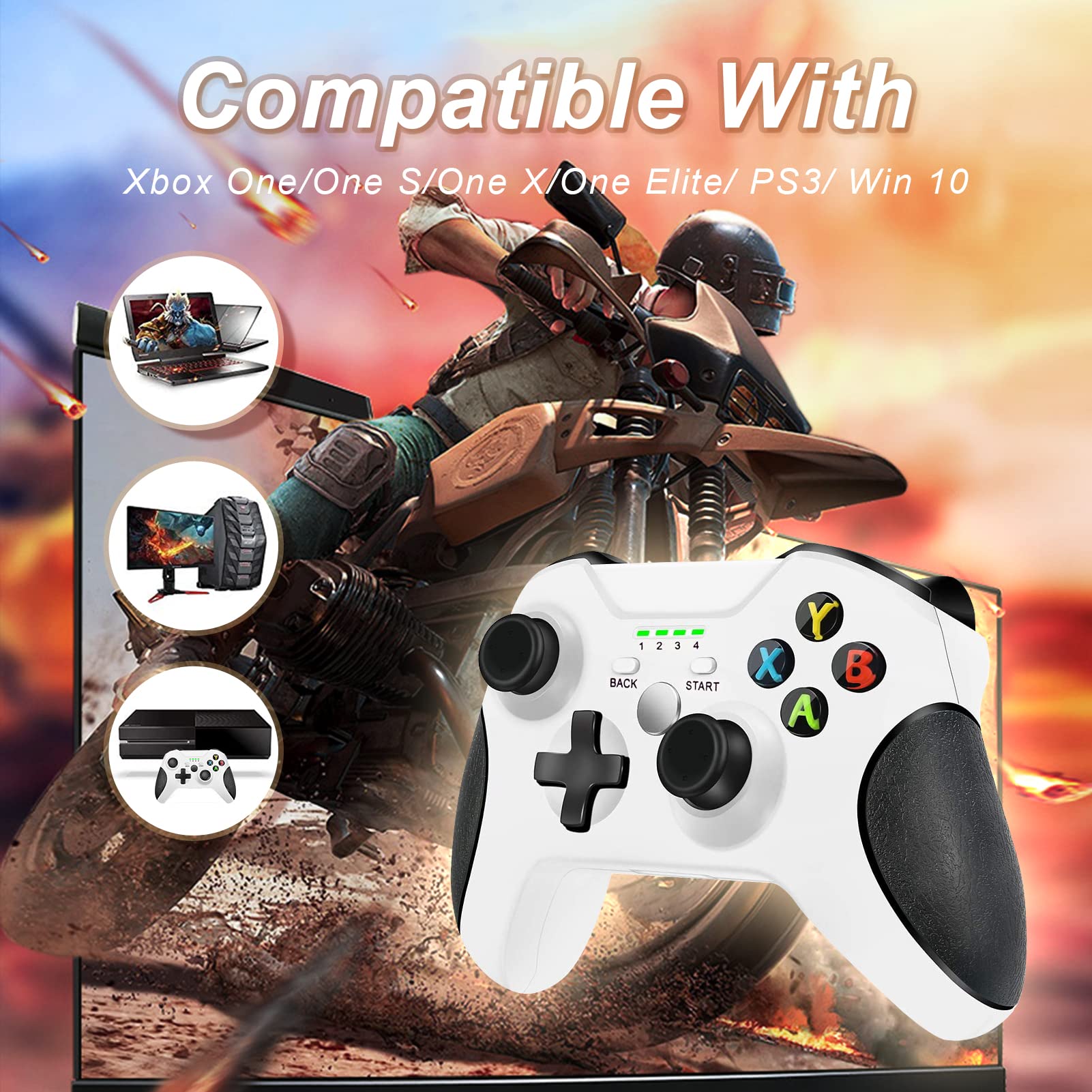 Wireless Controller for Xbox One, 2.4GHZ Game Controller Compatible with Xbox One/One S/One X/One Series X/S/Elite/PC Windows 7/8/10 with Built-in Dual Vibration (White)