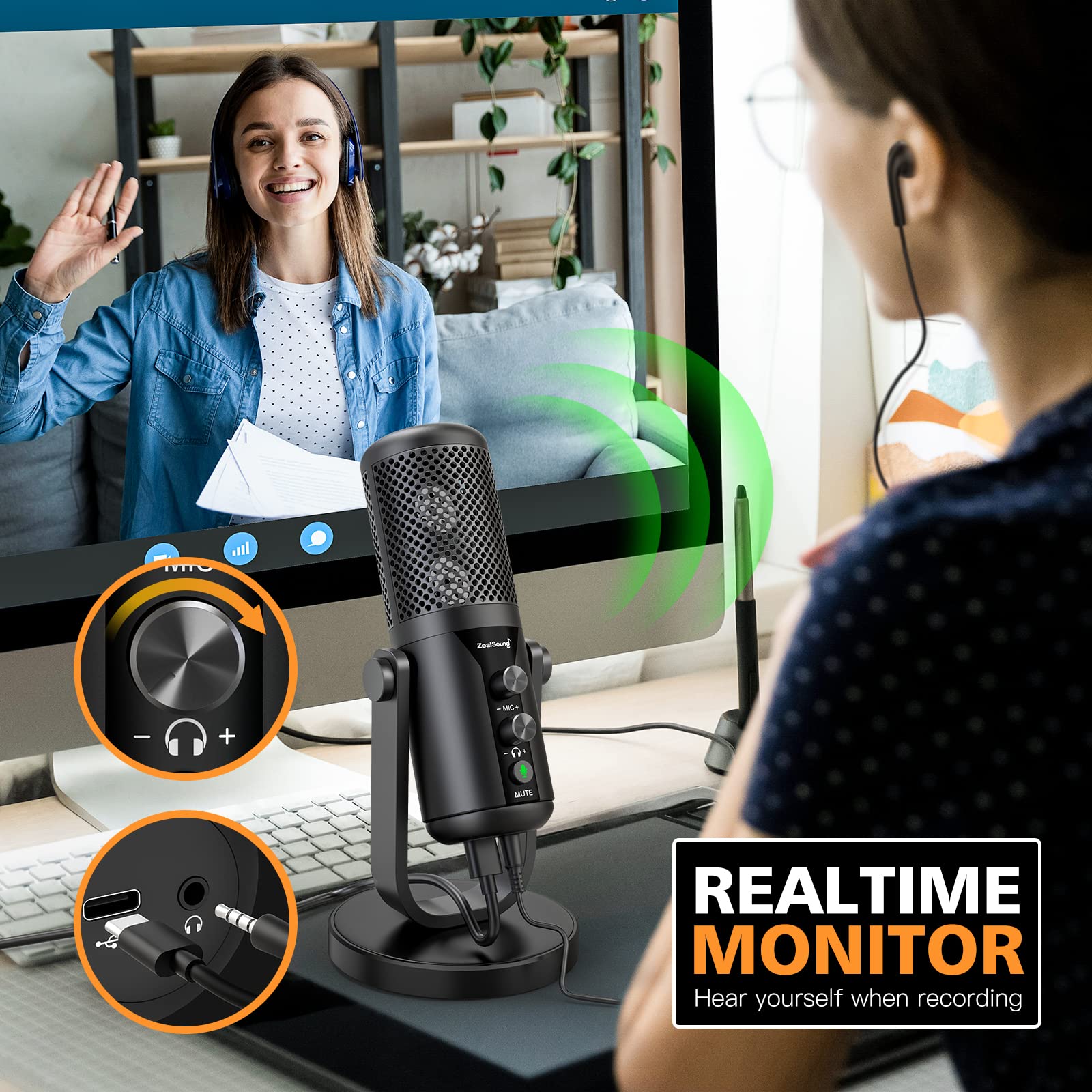 ZealSound Recording Microphone k08-u with Adapter (Black)