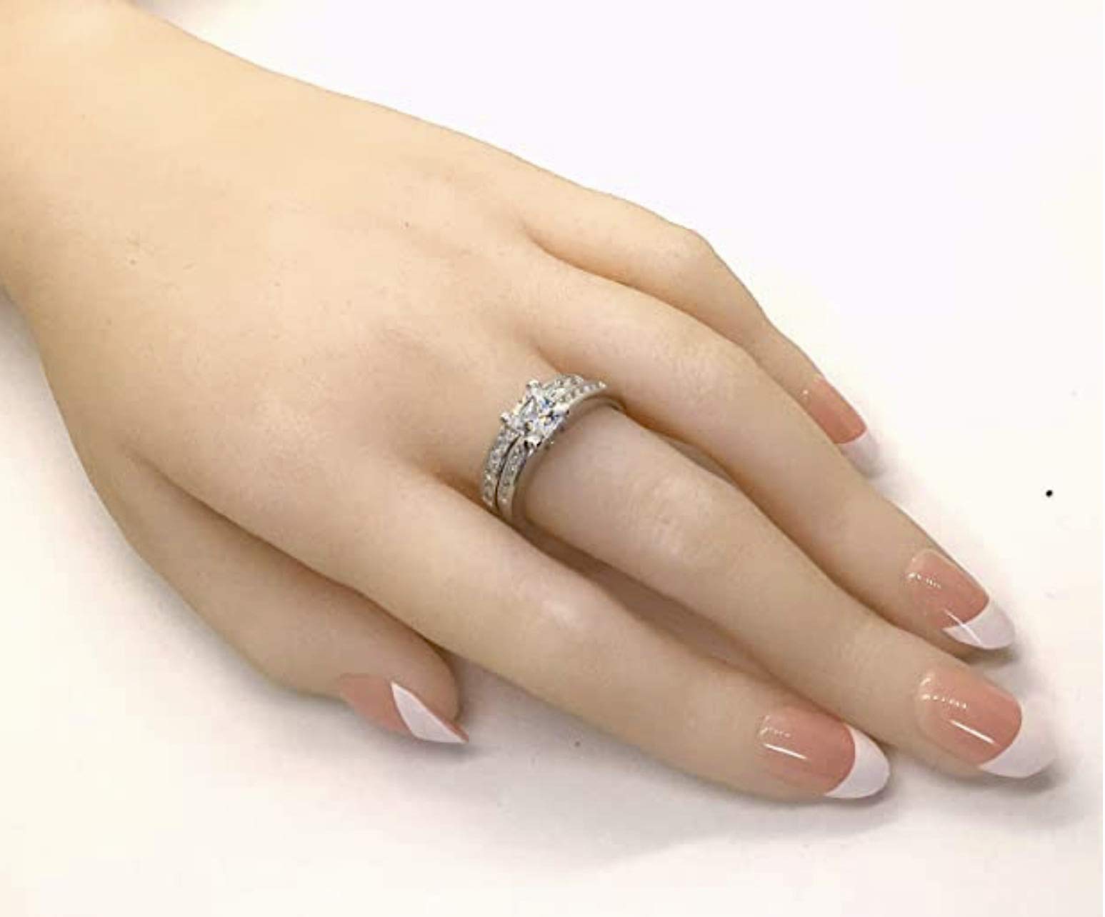 VenetiaDiamond.com REALISTIC TOP GRADE 1 CARAT CONTEMPORARY PRINCESS CUT RING SET 925 SILVER (7)