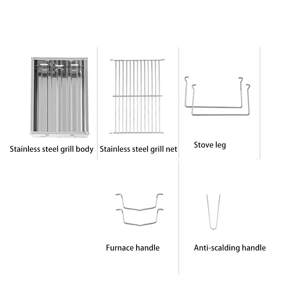 QIAOLI Charcoal Grill Barbecue Portable BBQ - Stainless Steel Folding Grill Tabletop Mini Outdoor Smoker BBQ for Garden Backyard Camping (Color : Silver)