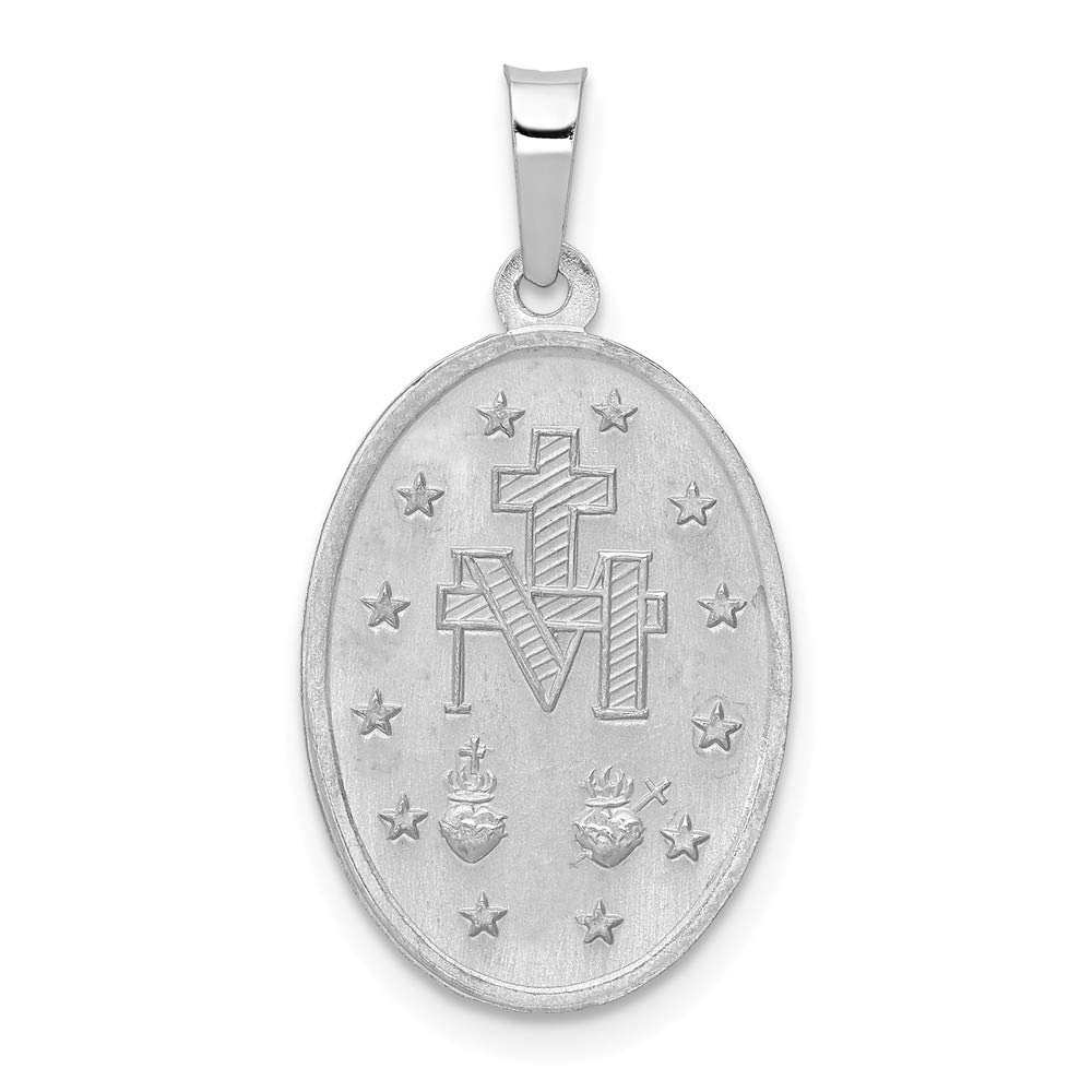 Solid 14k White Gold Virgin Mary Pray for Us Charm Miracle Medal Mary Pendant Charm Medal - 26mm x 15mm