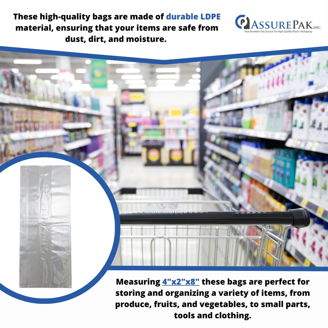 Plastic Produce Bag for Bread and Groceries - 4"x2"x8" - 1000 Bags - 0.95 mil - Natural Color - No Venting Holes LDPE