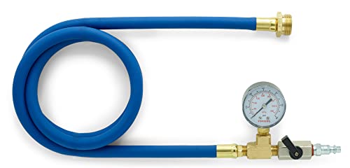 TOPRING Long Hose Air Compressor Water Blow Out Adapter with integrated Pressure Gauge. RV Winterizing Kit with male garden hose connector, Blue Hose