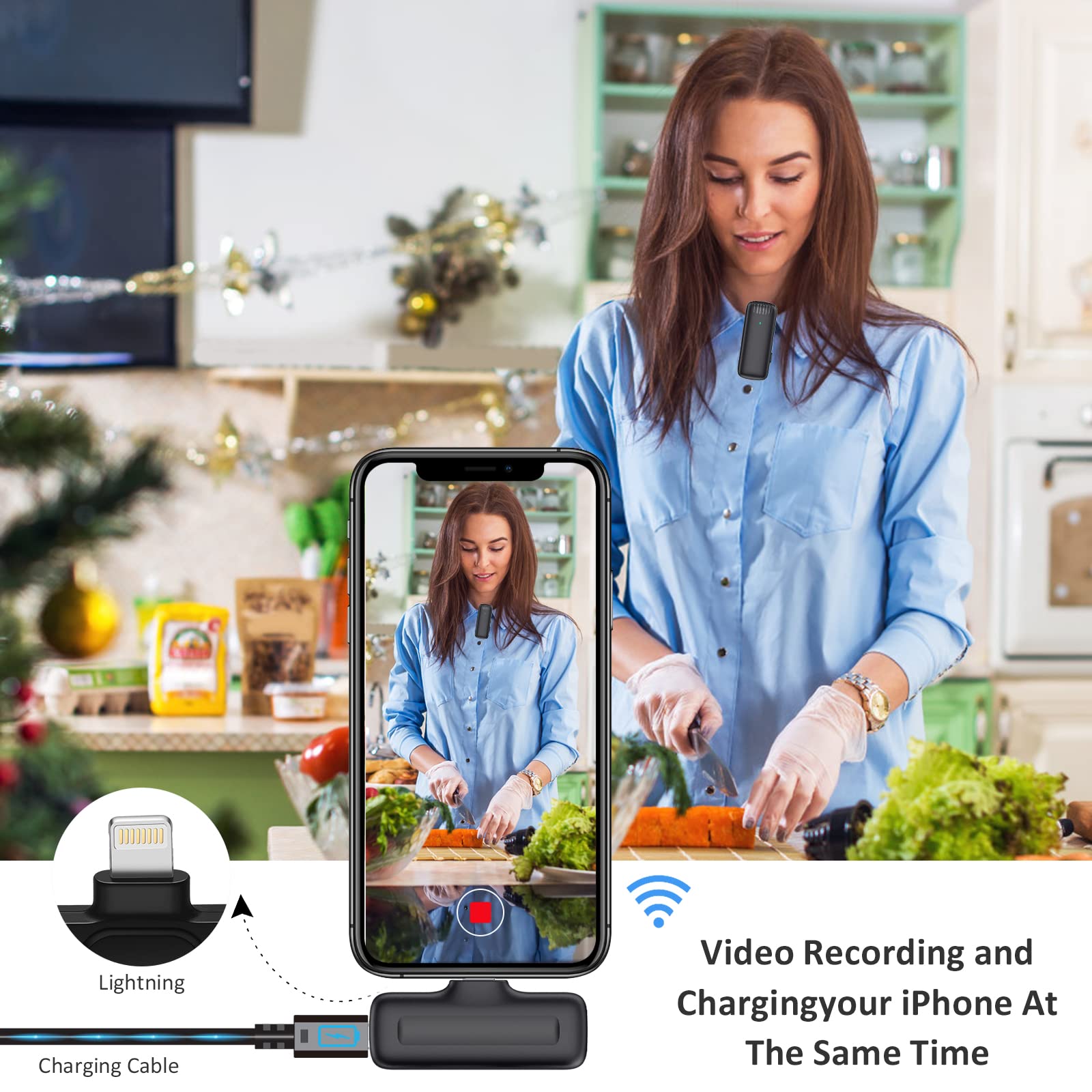 Wireless Lavalier Microphone for iPhone iPad Recording, Plug & Play Auto-syncs Clip-on Mini Mic for YouTube Facebook Live Stream TikTok Vlog Zoom Video -Noise Reduction/No APP & Bluetooth Needed
