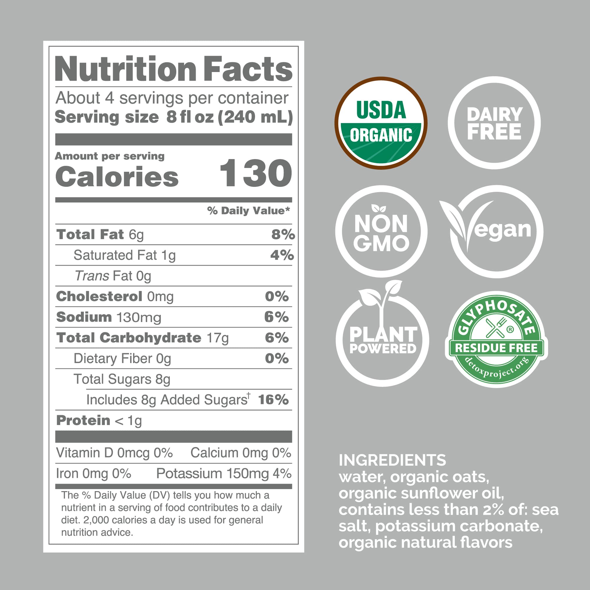 RISE Brewing Co. Barista Blend Oat Milk, USDA Organic & Non-GMO, Vegan & Non-Dairy, 32 fl. oz. Cartons (6 pack)