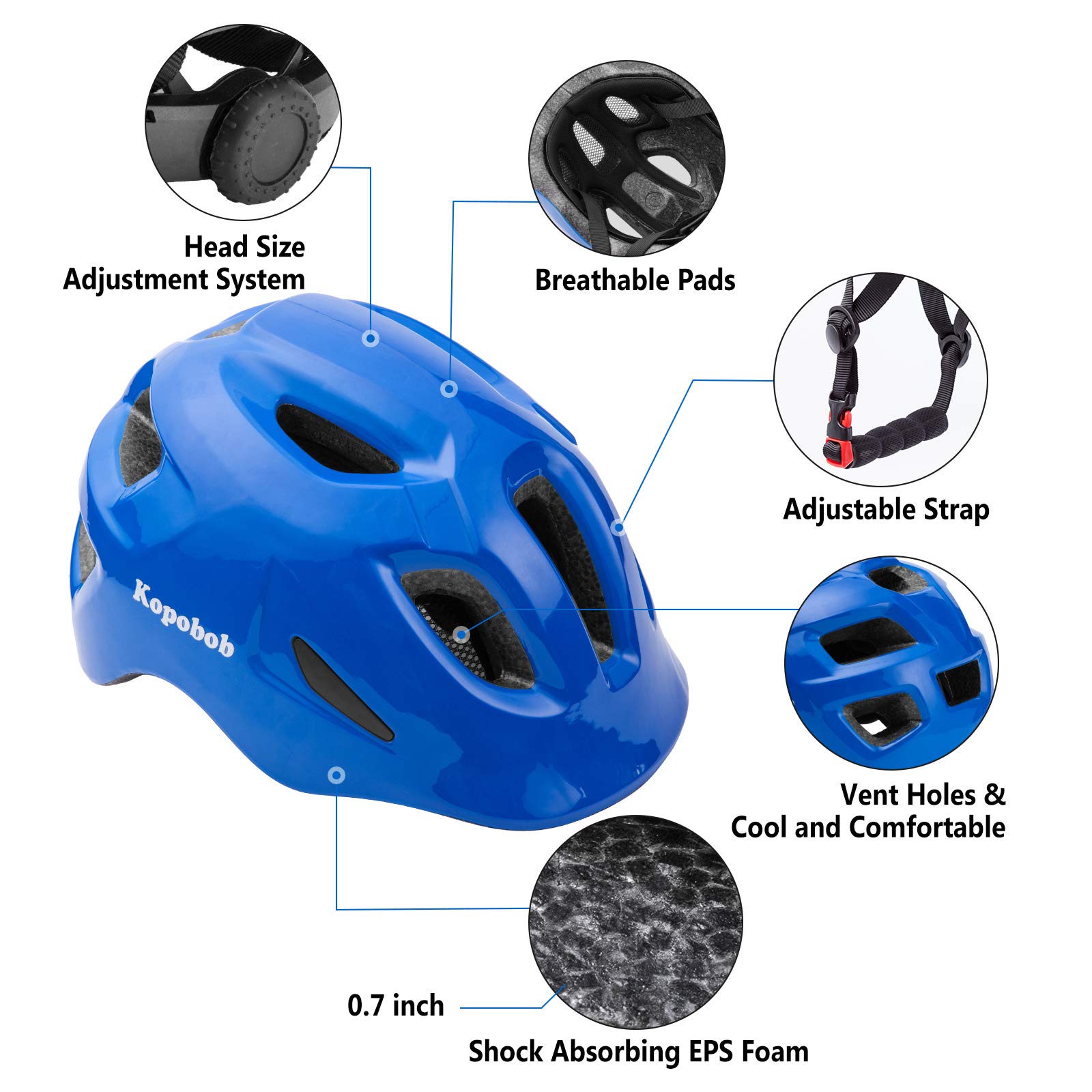 Skateboard Cycling Helmet, Kopobob ASTM & CPSC Certified BMX Helmet for Kids and Youth (Blue, S)